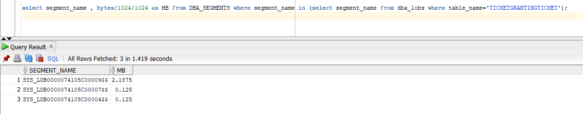 How to know oracle table size including BLOB Columns - UNKI